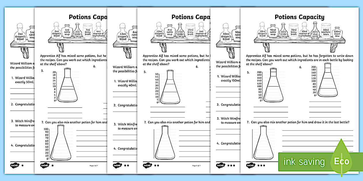 KS1 Potions Capacity Activity (teacher made) - Twinkl