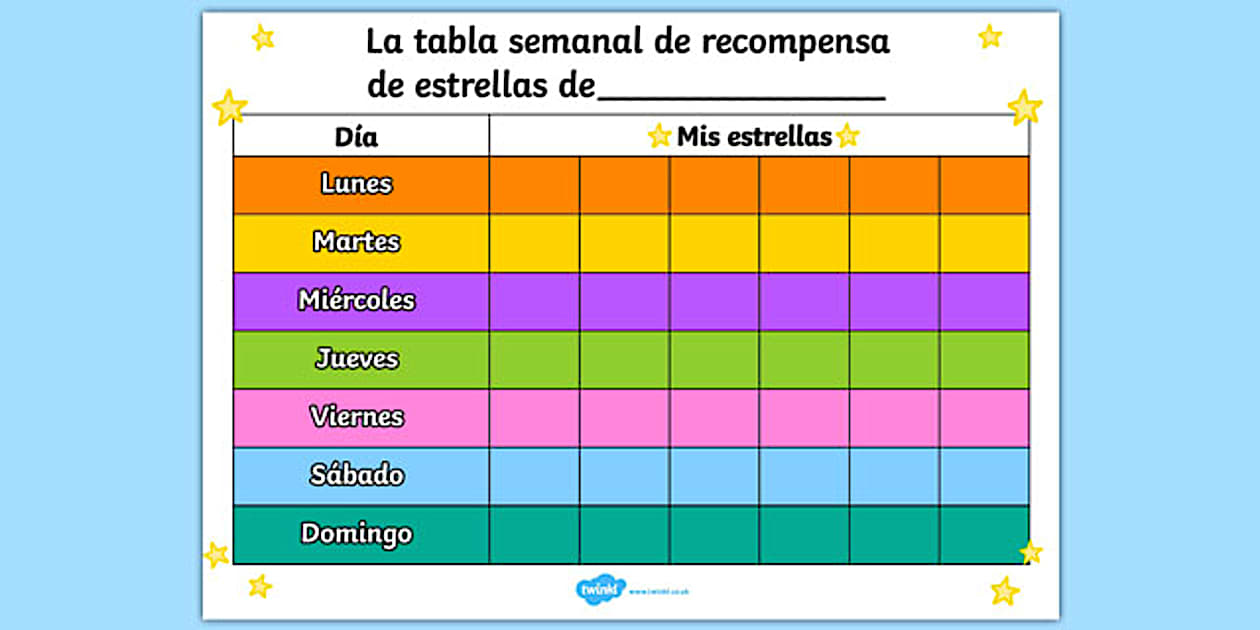 Black and White Star 7 Day Reward Chart Spanish - Twinkl