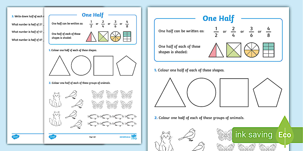 Fractions Halves Worksheet | Year 1-2 Maths | Twinkl