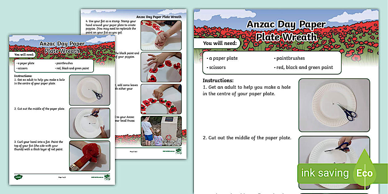 Anzac Day Paper Plate Wreath (teacher made) - Twinkl
