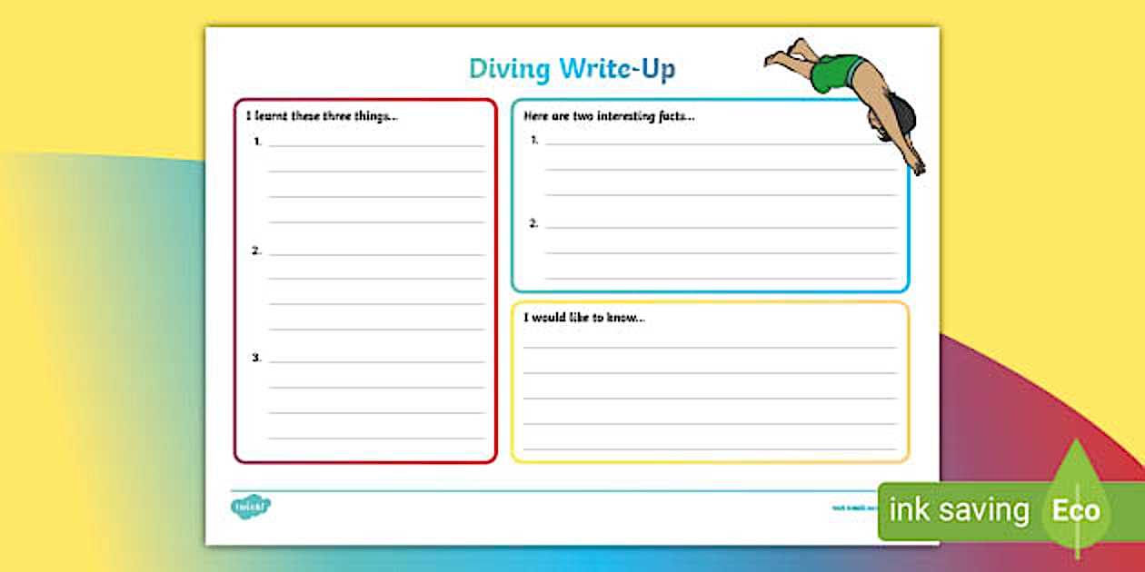 Diving Write Up Worksheet (teacher made) - Twinkl