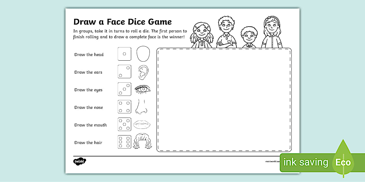 Cursive Draw a Face Dice Game Activity Sheet - Twinkl