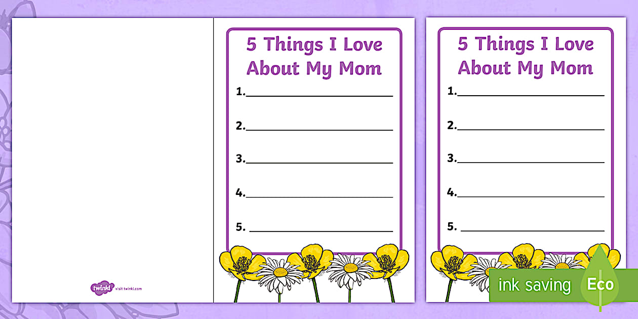 5 Things I Love About My Mom Cards (Hecho por educadores)