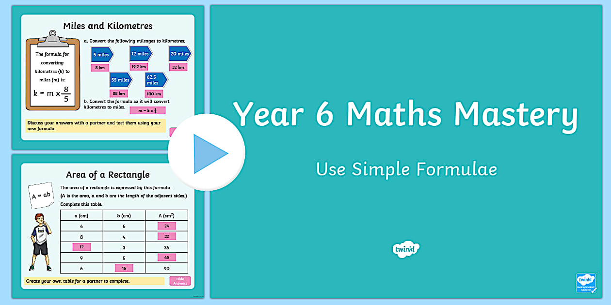 Algebra Use Simple Formulae Maths Mastery Activities PowerPoint