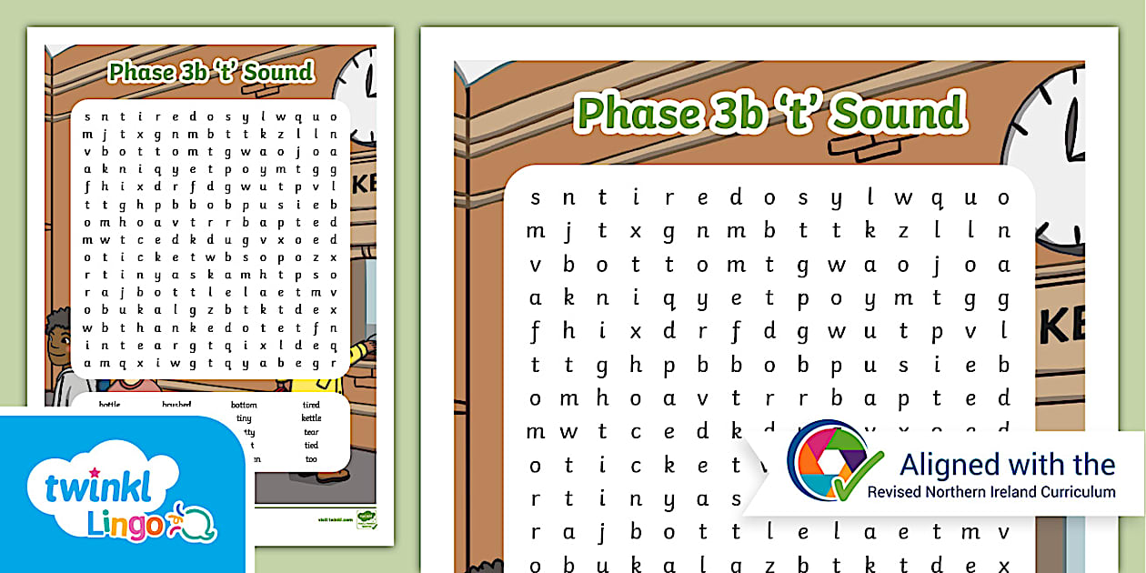 Northern Ireland Linguistic Phonics Phase 3b 't' Sound Word Search