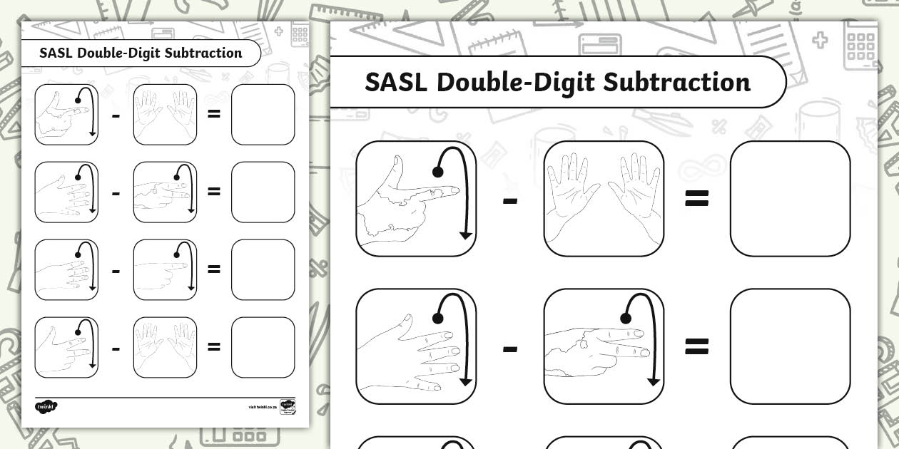 SASL Double-Digit Subtraction Worksheet - Twinkl