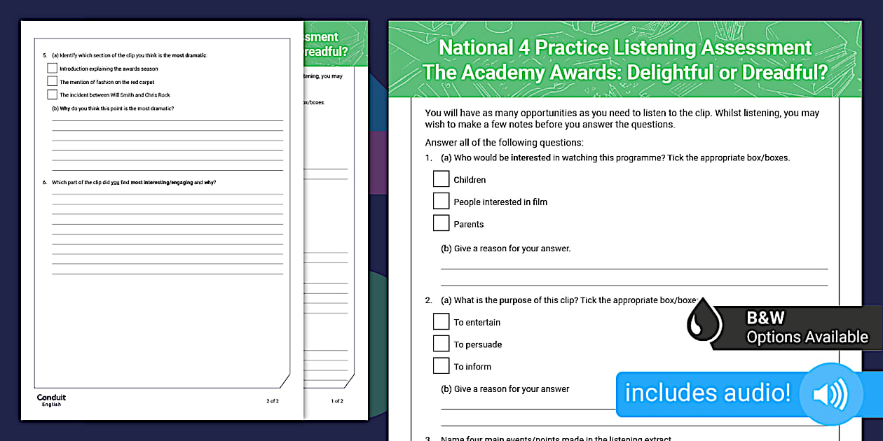 National 4 English Practice Listening Assessment: The Academy Awards