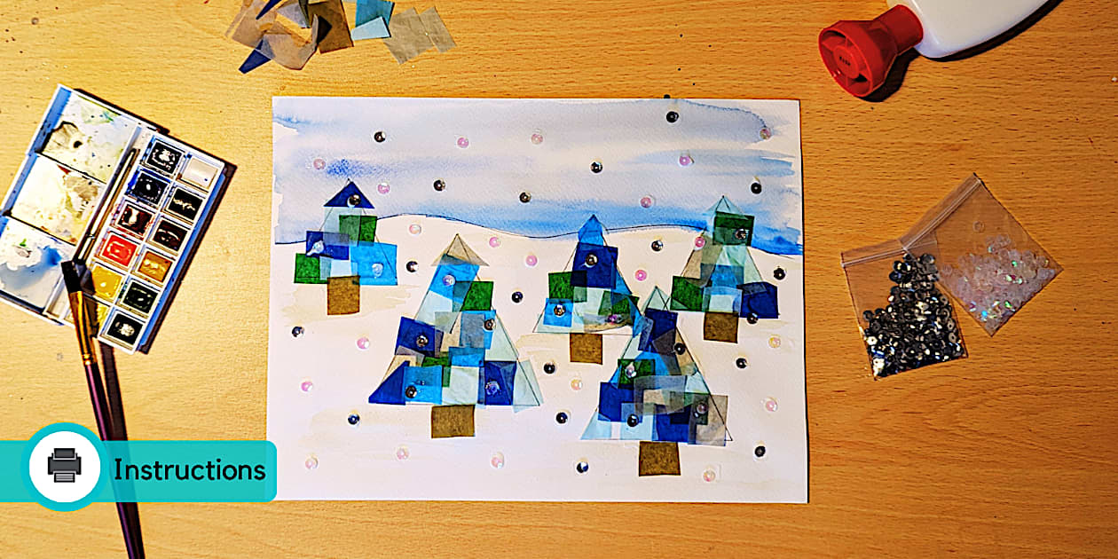 Create a magical winter scene with this winter collage craft