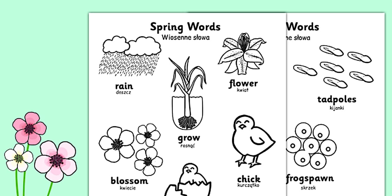 Spring Words Coloring Sheets Polish Translation - Twinkl
