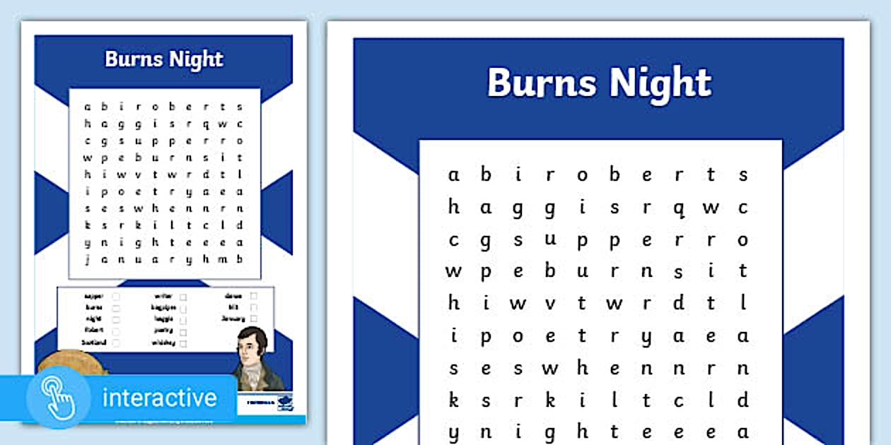 Interactive Burns Night Words Search (teacher made) - Twinkl