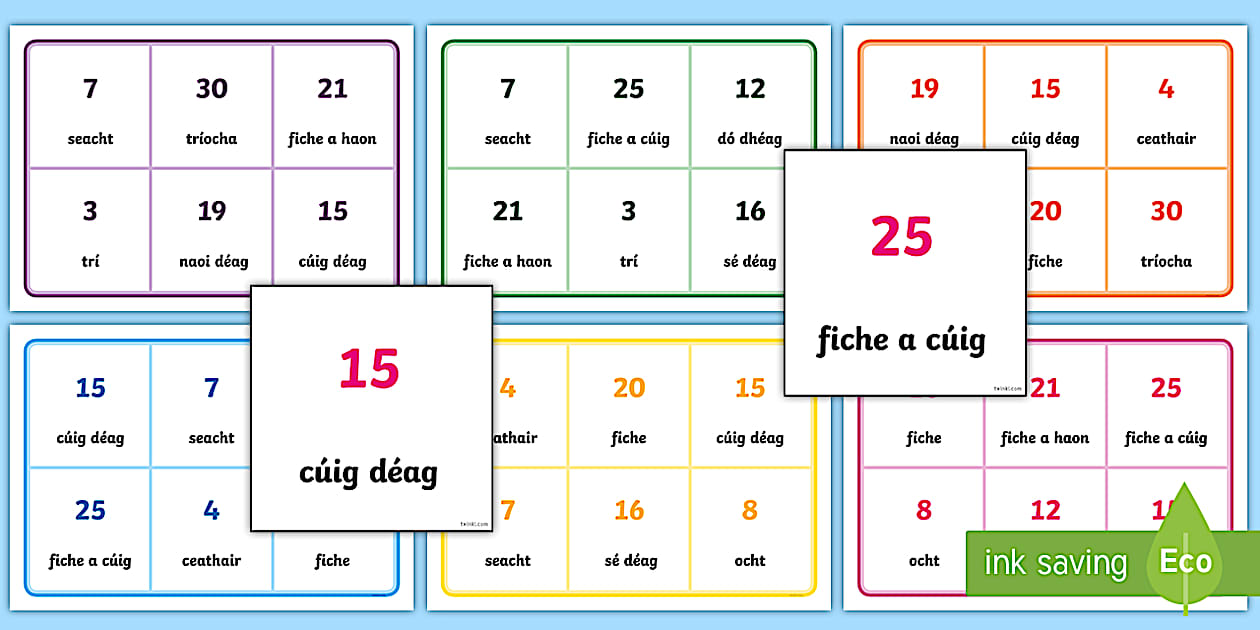 0-30 Bingo as Gaeilge (teacher made) - Twinkl