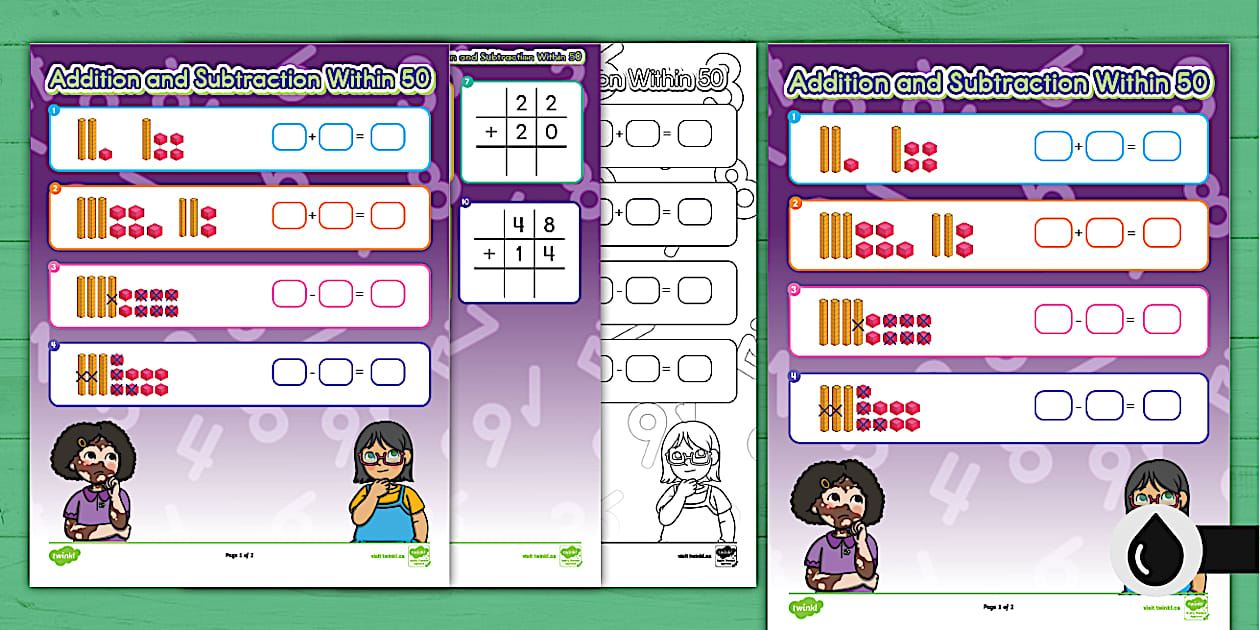 Addition and Subtraction Within 50 Mini Assessment - Twinkl