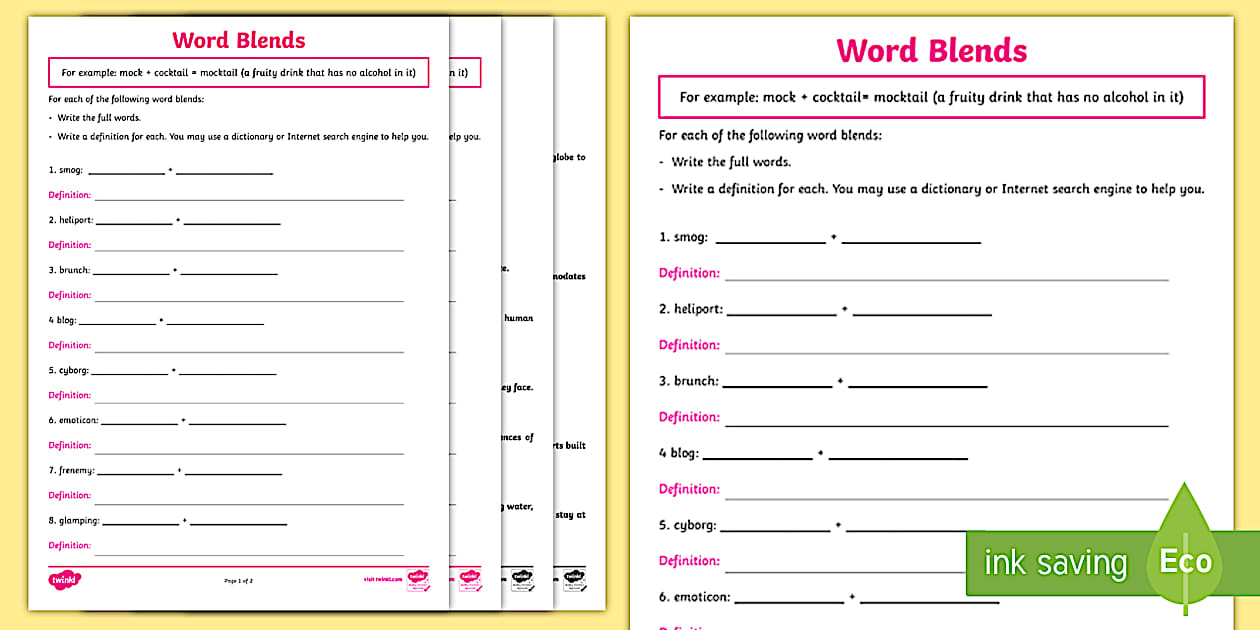 Word Blends Worksheet / Worksheet (teacher made) - Twinkl
