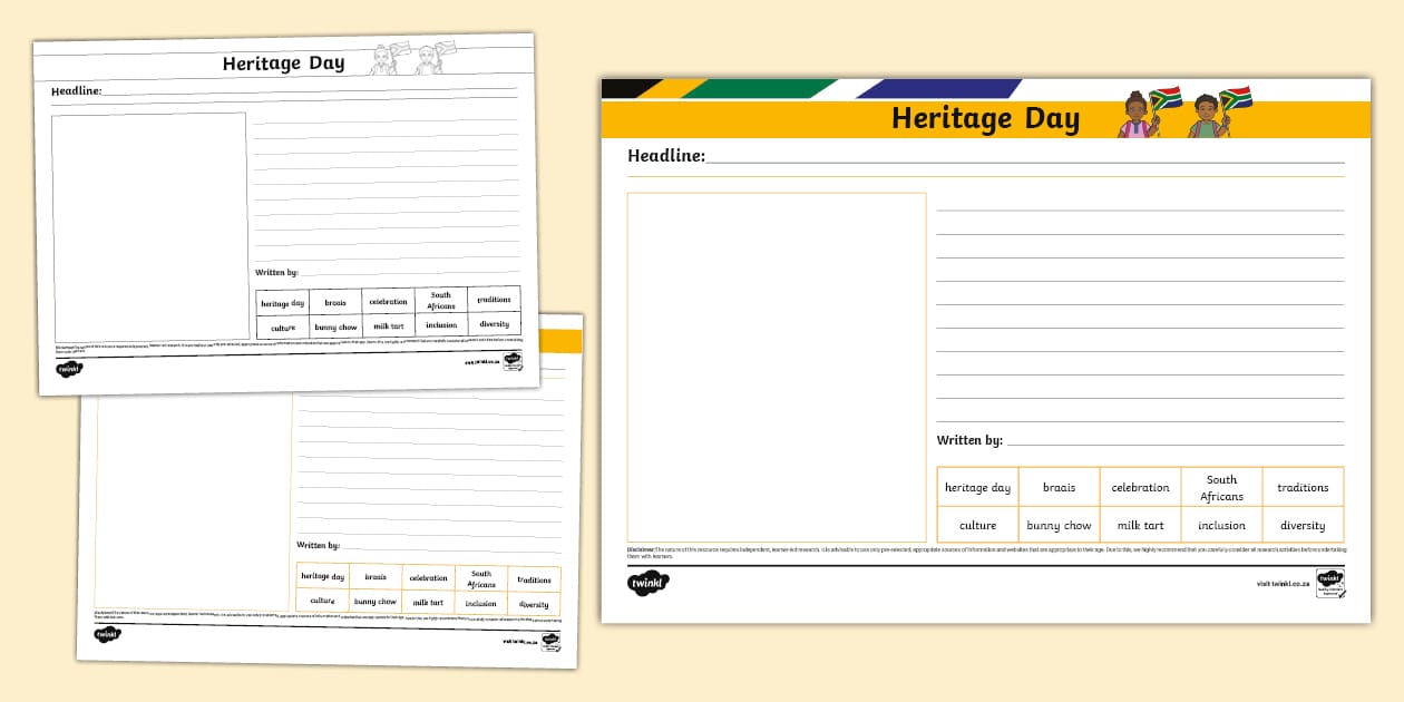 Heritage Day Newspaper Writing Template - Twinkl