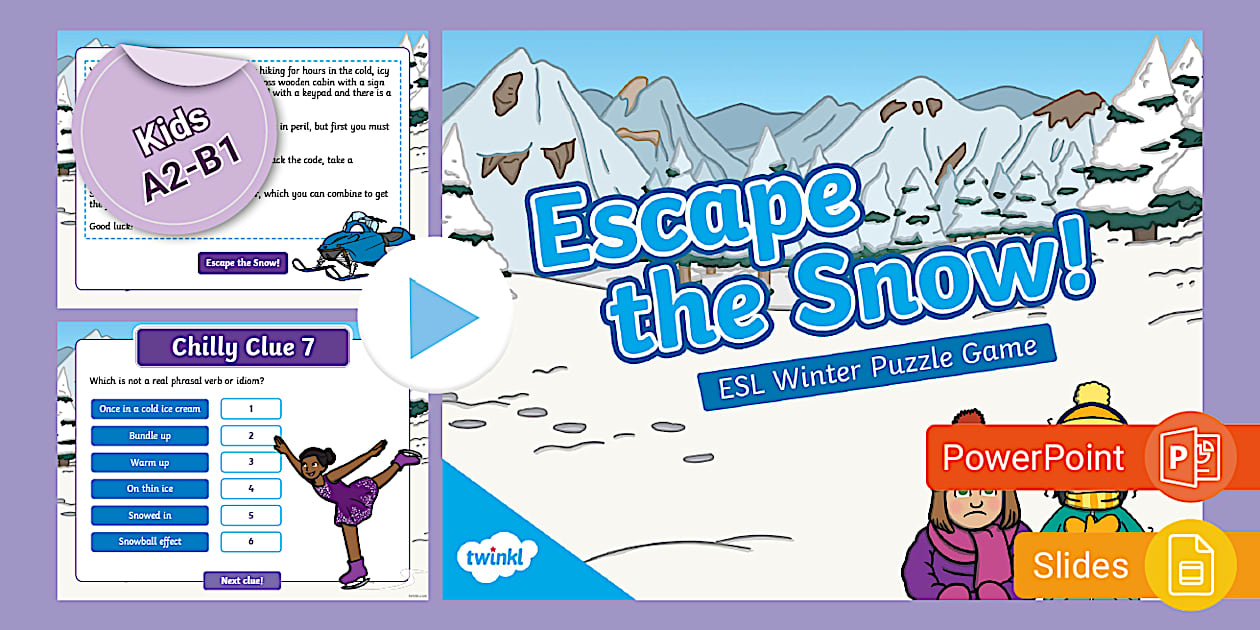 Escape the Snow! ESL Winter Puzzle Game (teacher made)