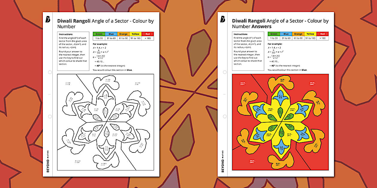 👉 Diwali Rangoli Angle of a Sector Colour by Number