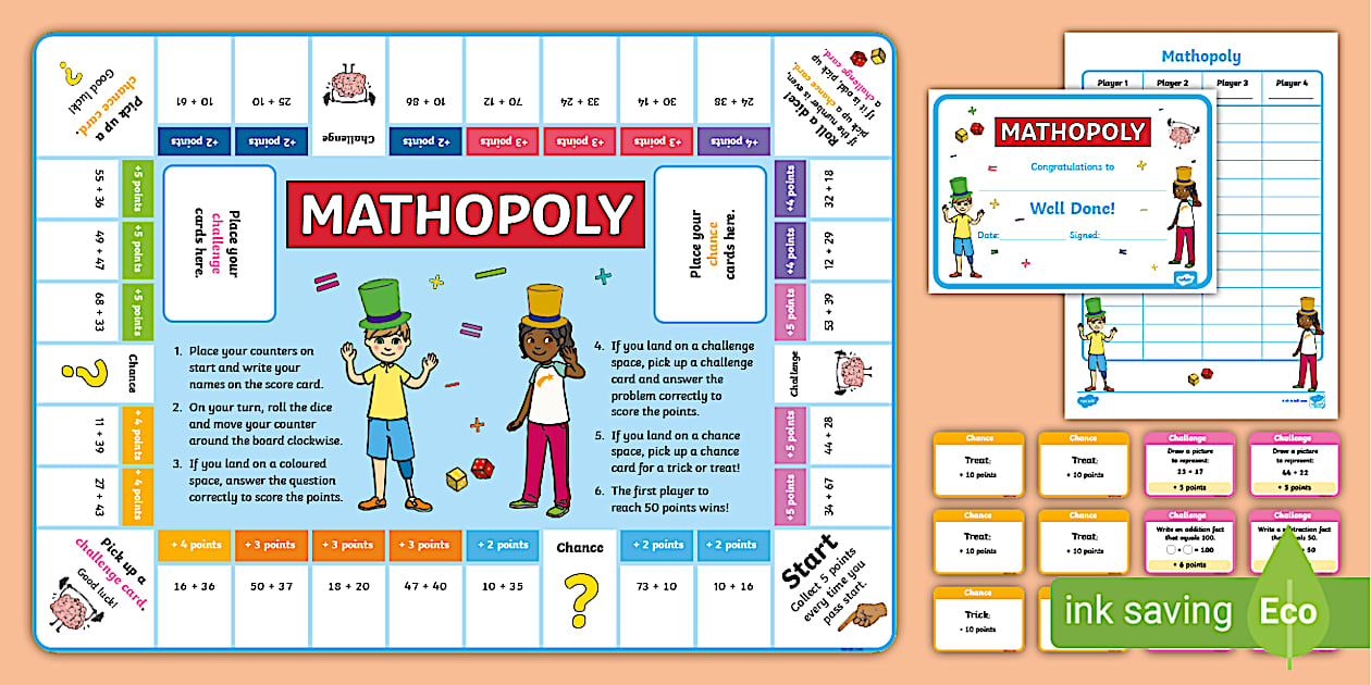 Mathopoly 2 Digit Math Addition Game - F-6 - Maths - Twinkl