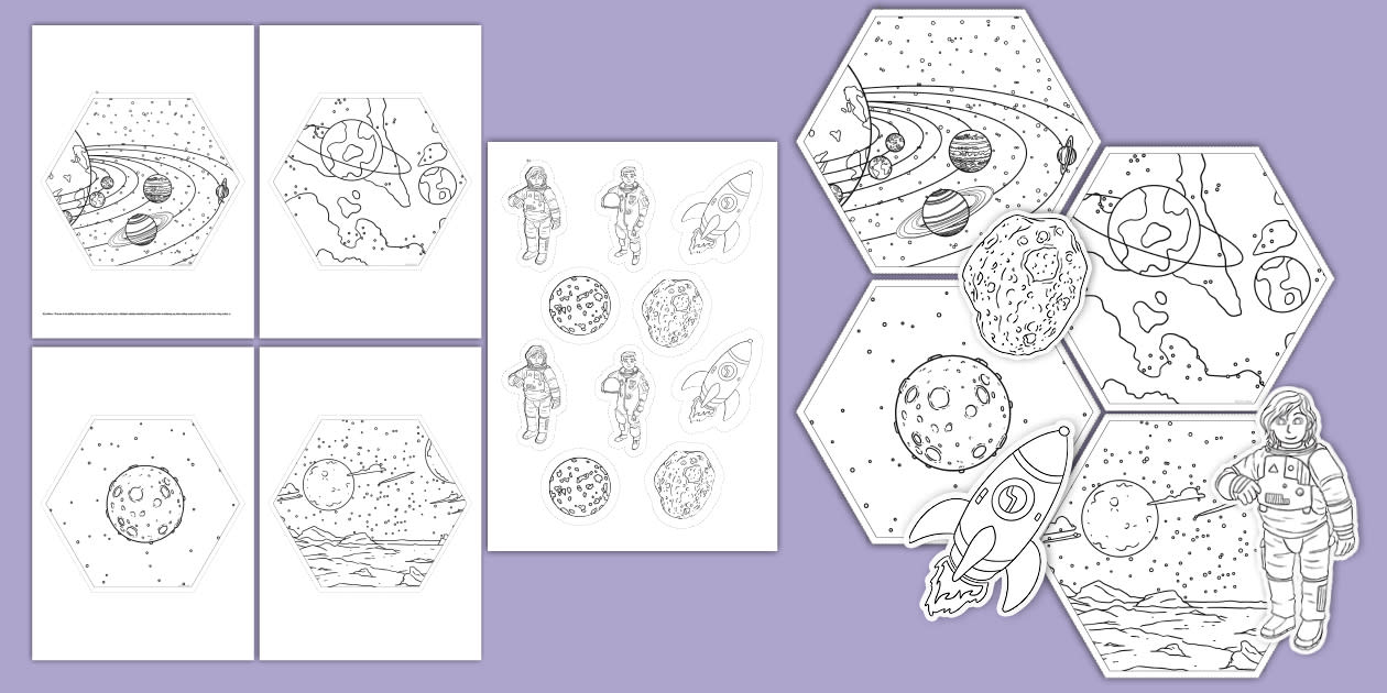 The Solar System Hexagon Display Colouring Activity - Twinkl