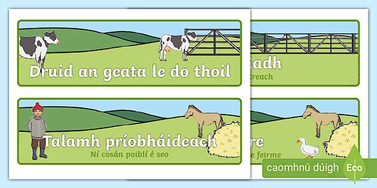 The Farm Aistear Role-Play Signs Gaeilge (teacher made)