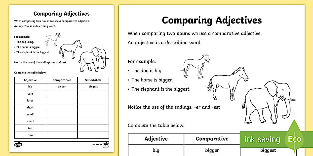 Comparative Adjectives Worksheet - ESL Grammar Resources