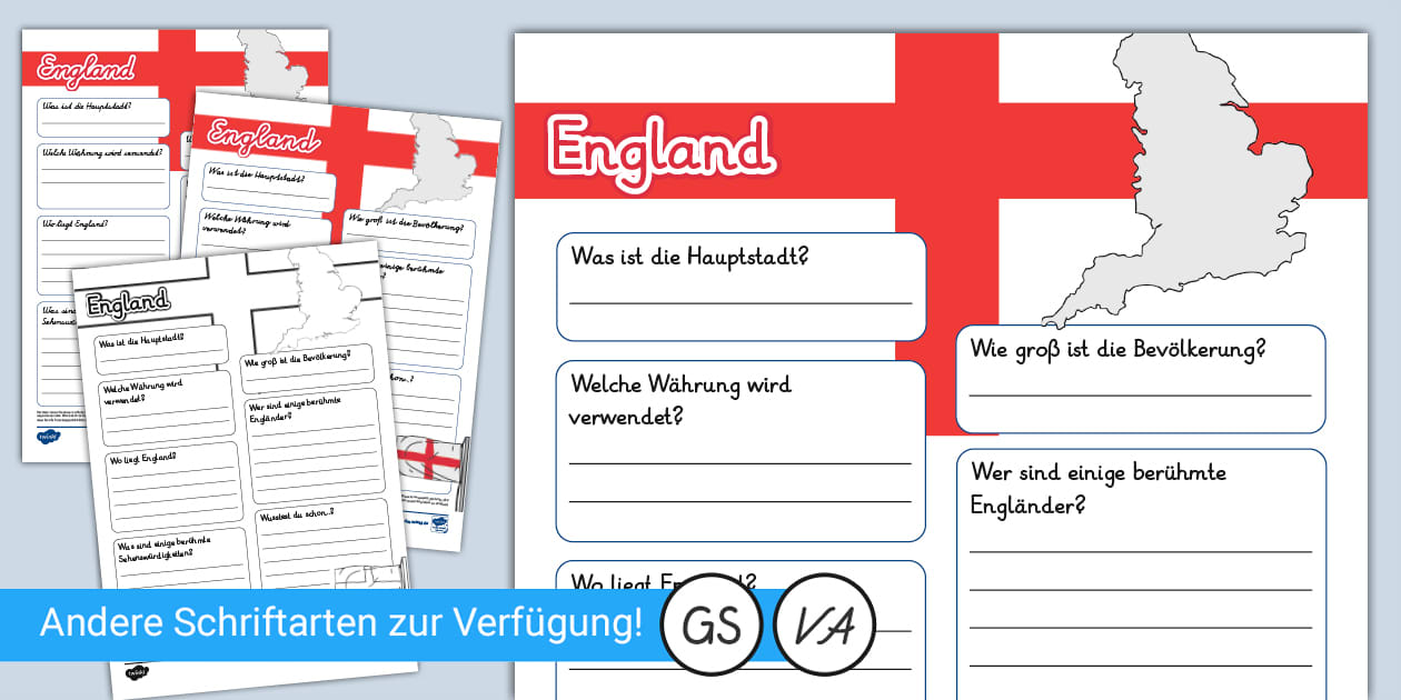 England - Fakten Schreibvorlage (teacher made) - Twinkl