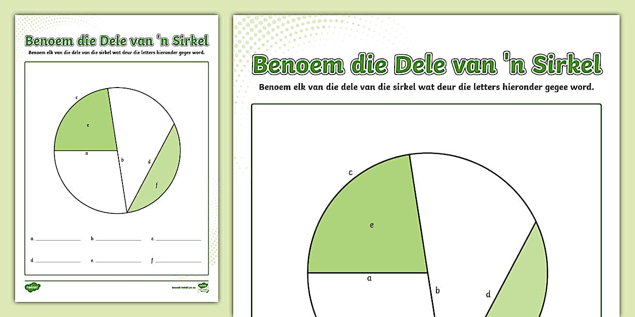 Benoem die Dele van 'n Sirkel Werkkaart