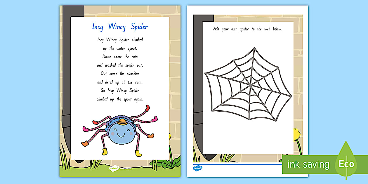 Incy Wincy Spider Worksheet | Nursery Rhymes | Twinkl