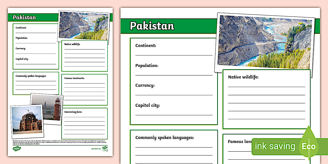 Pakistan Fact File Template (Hecho por educadores) - Twinkl