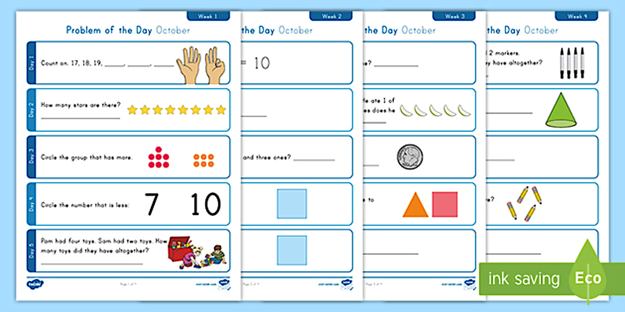Kindergarten Math Problem of the Day - October - Twinkl