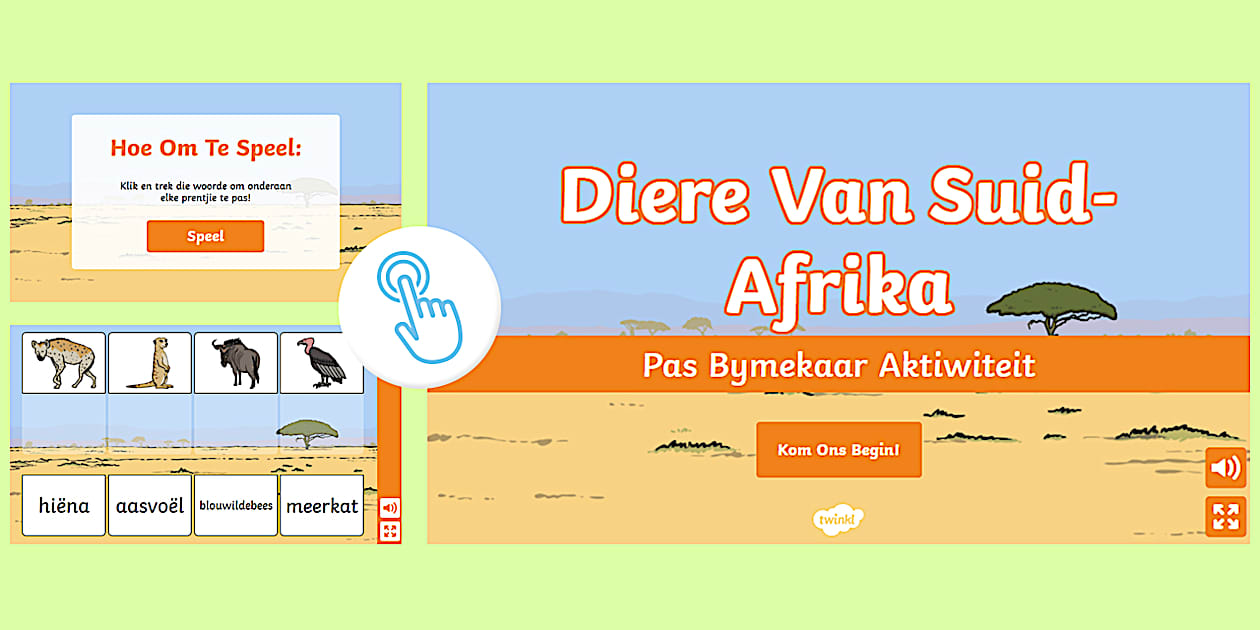 Pas Bymekaar Interaktiewe Speletjie - Diere van Suid-Afrika