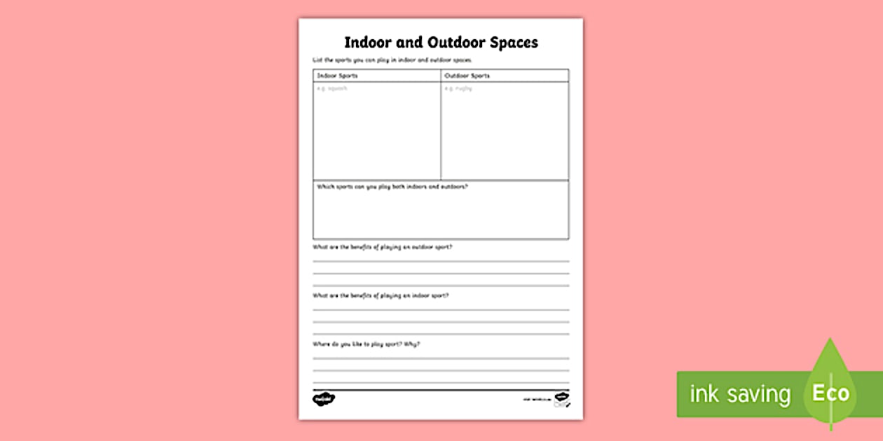 Indoor and Outdoor Spaces Worksheet (Lehrer gemacht)