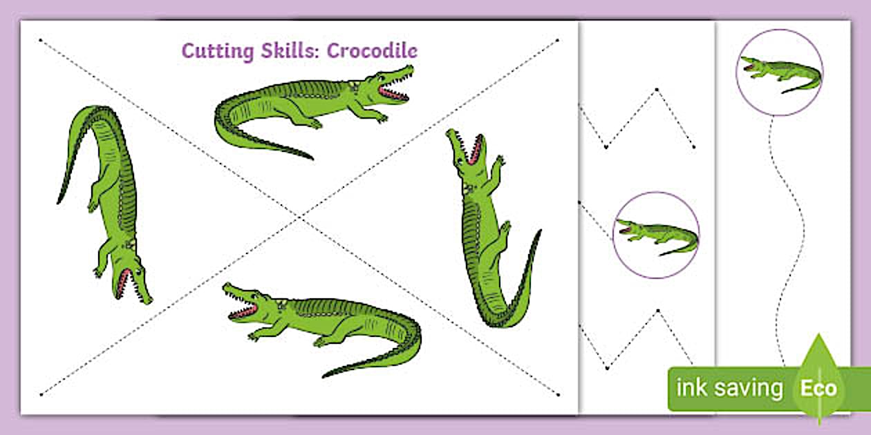 Crocodile-Themed Cutting Skills Worksheet - Twinkl