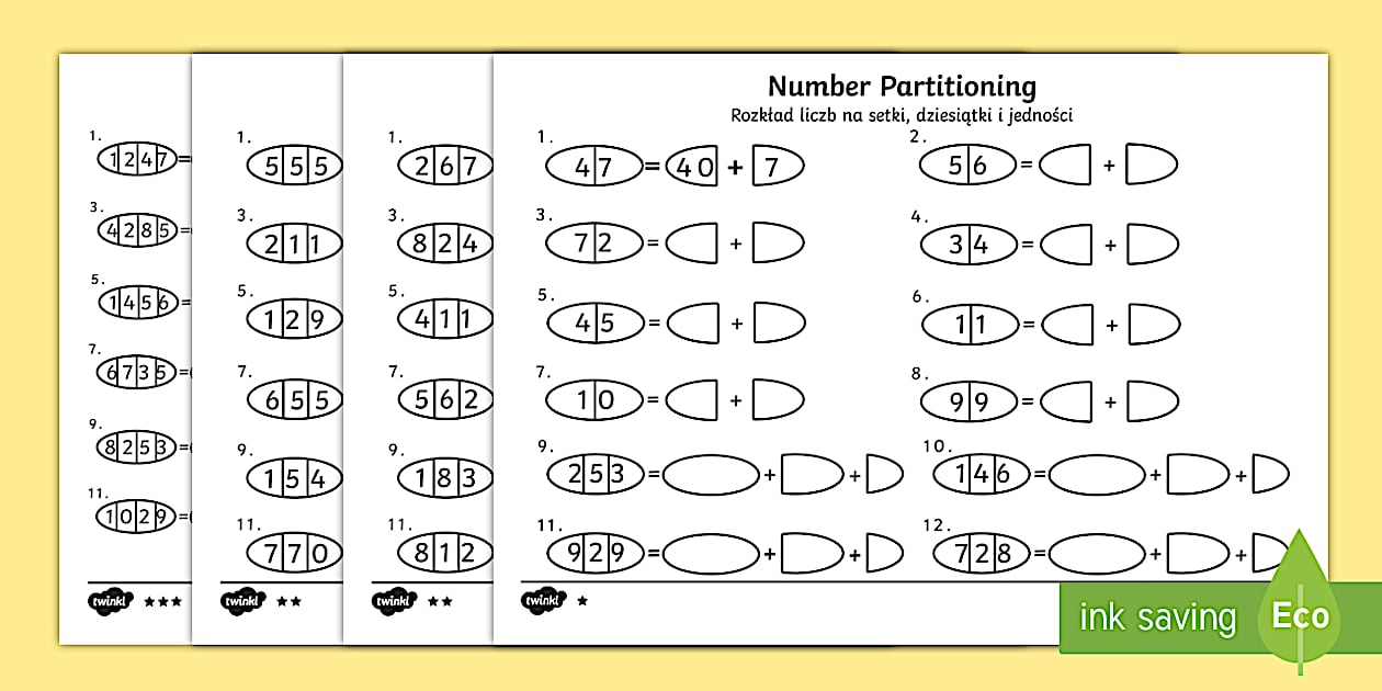 Lower Ability Hundreds, Tens and Ones Number Partitioning Worksheet
