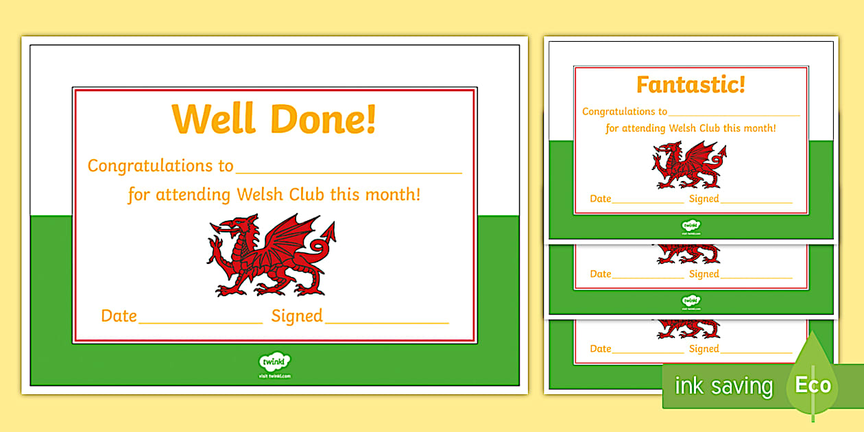 Welsh Club Certificates (Hecho por educadores) - Twinkl