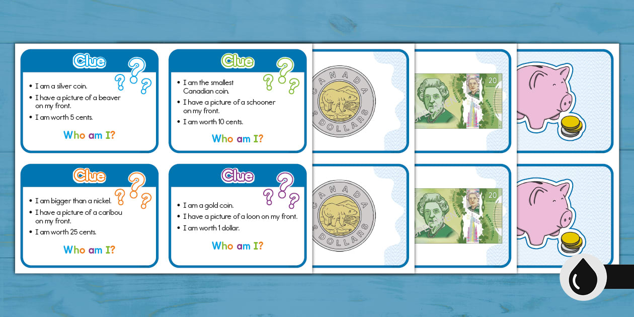 Who Am I? Canadian Coin and Bill Guessing Game - Twinkl