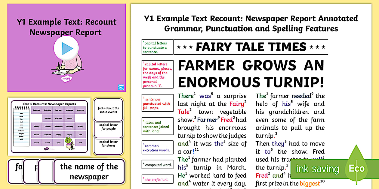 Y1 Recounts: Newspaper Report Example Text (teacher made)