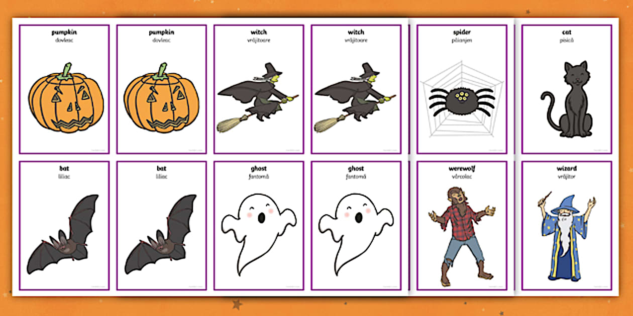 Halloween Pairs Matching Game English/Romanian - Halloween Pairs ...
