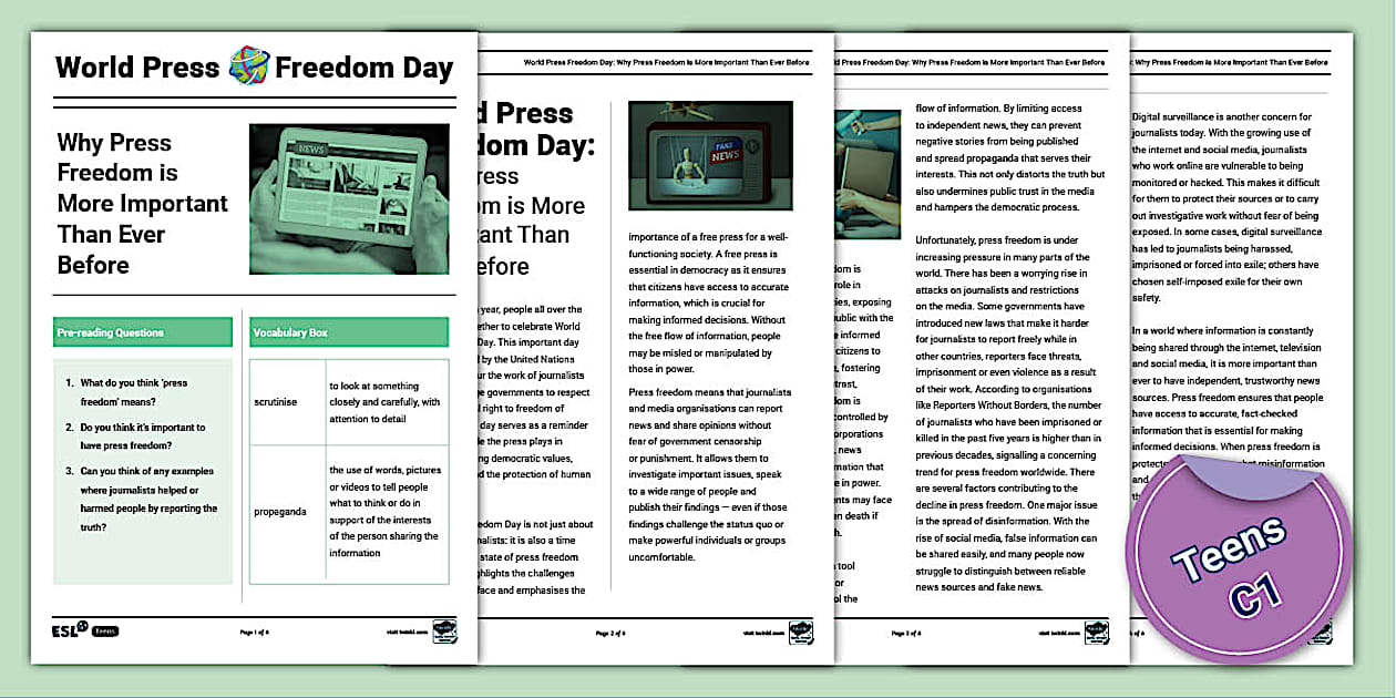 ESL Reading Comprehension: World Press Day for C1 Teens