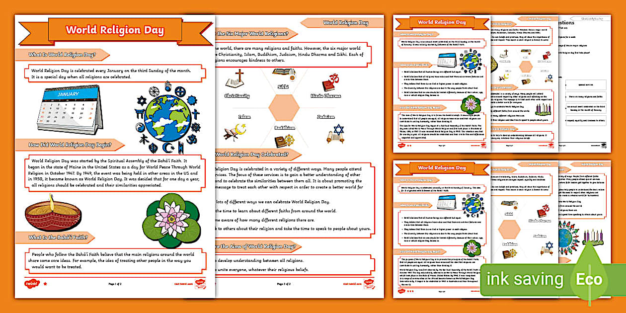 LKS2 World Religion Day Differentiated Reading Activity