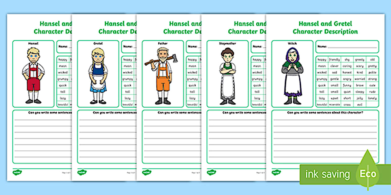Hansel and Gretel Character Description Worksheets - Twinkl