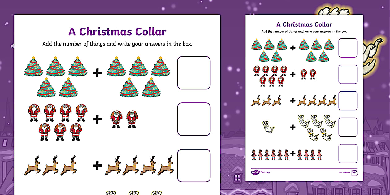 A Christmas Collar Addition to 10 Worksheet (Lehrer gemacht)