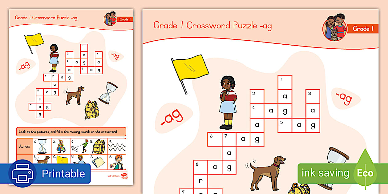 Grade 1 Phonics Crossword Puzzle -ag