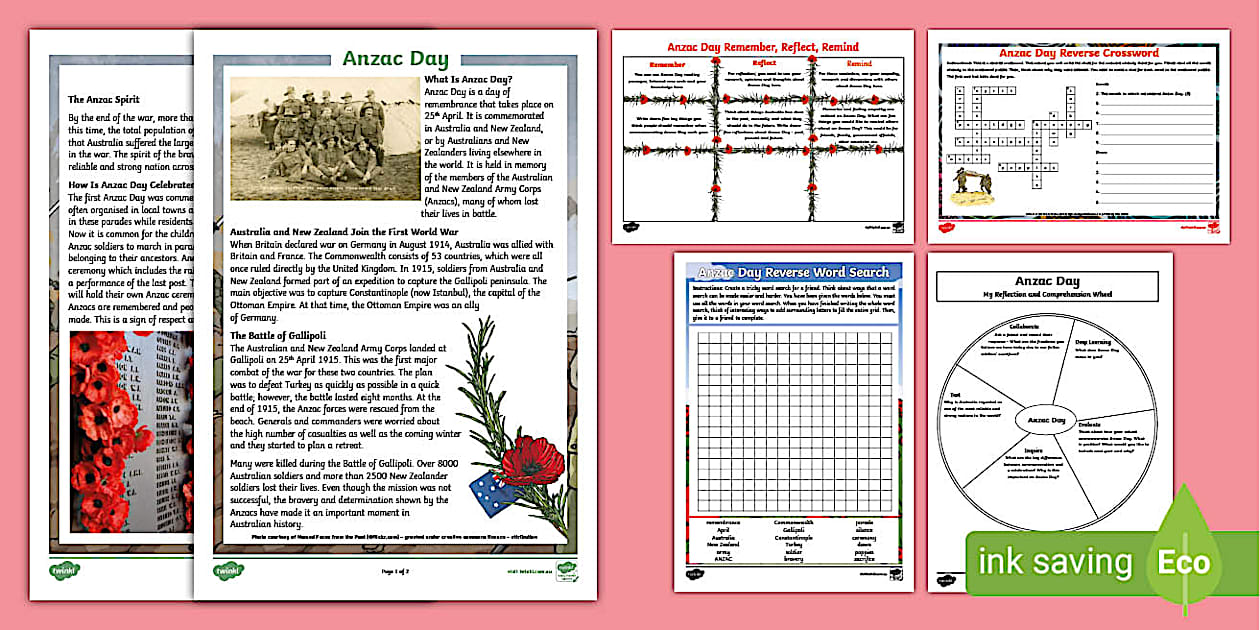 Anzac Day Reading Comprehension and Reflection Pack - Twinkl