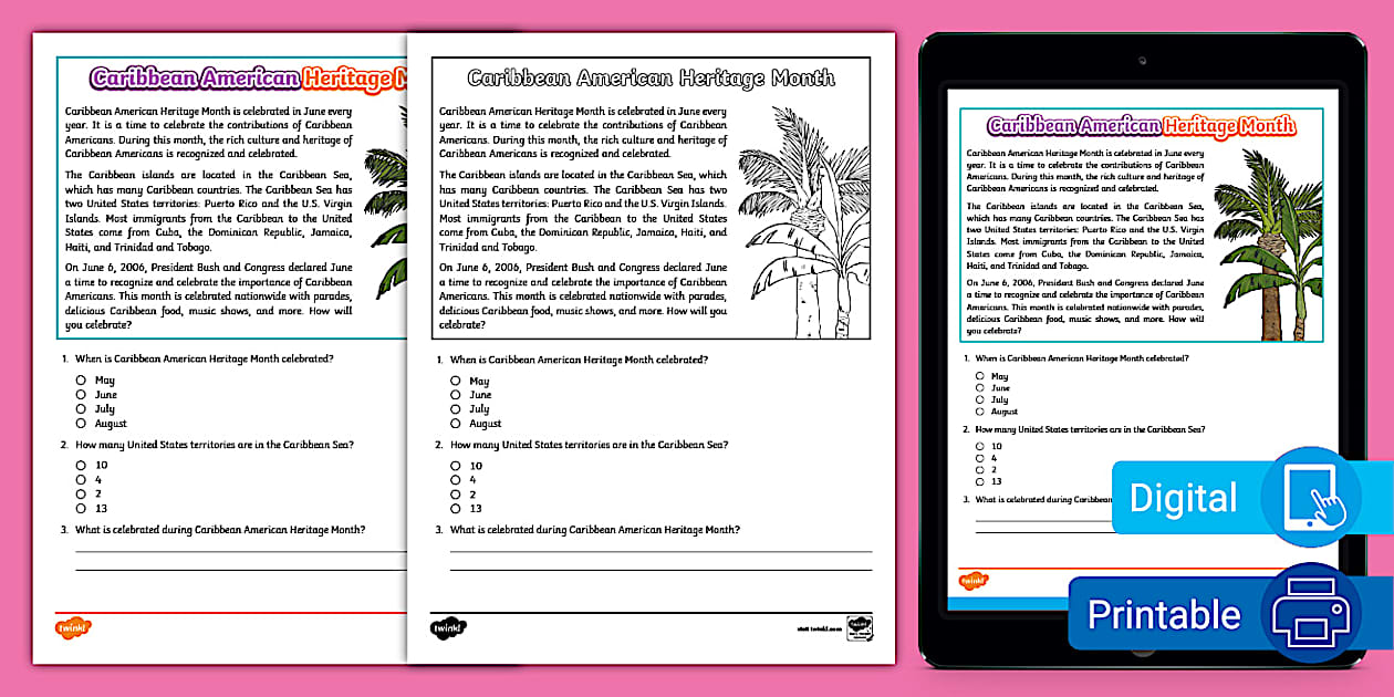 Caribbean American Heritage Month Reading Passage Worksheet