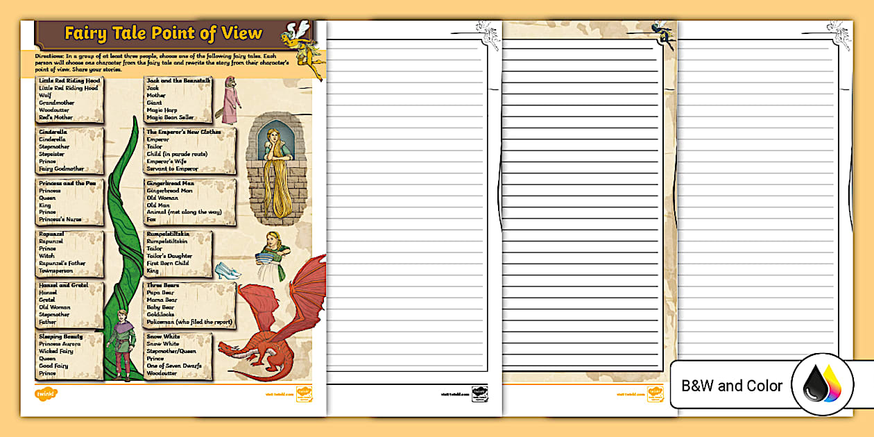 Eighth Grade Fairy Tale Point of View Worksheet - Twinkl