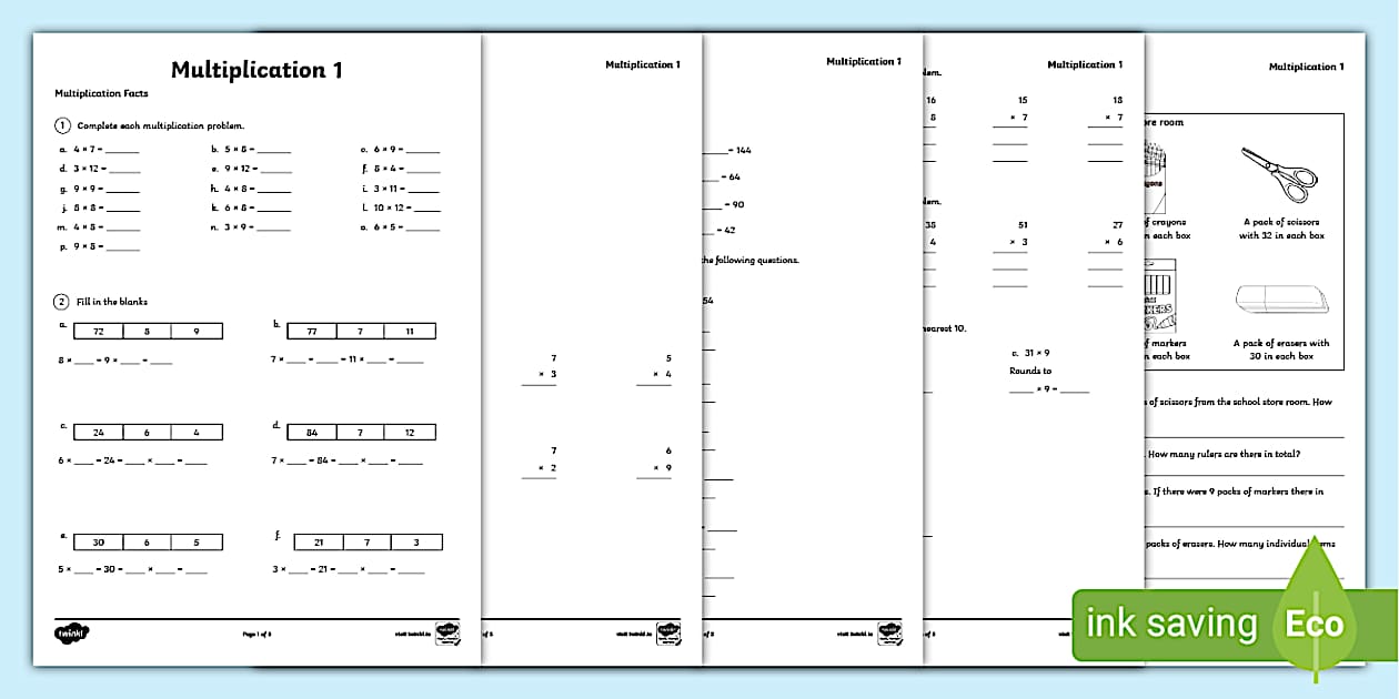 Maths Homework 3rd/4th Class Multiplication 1 - Twinkl