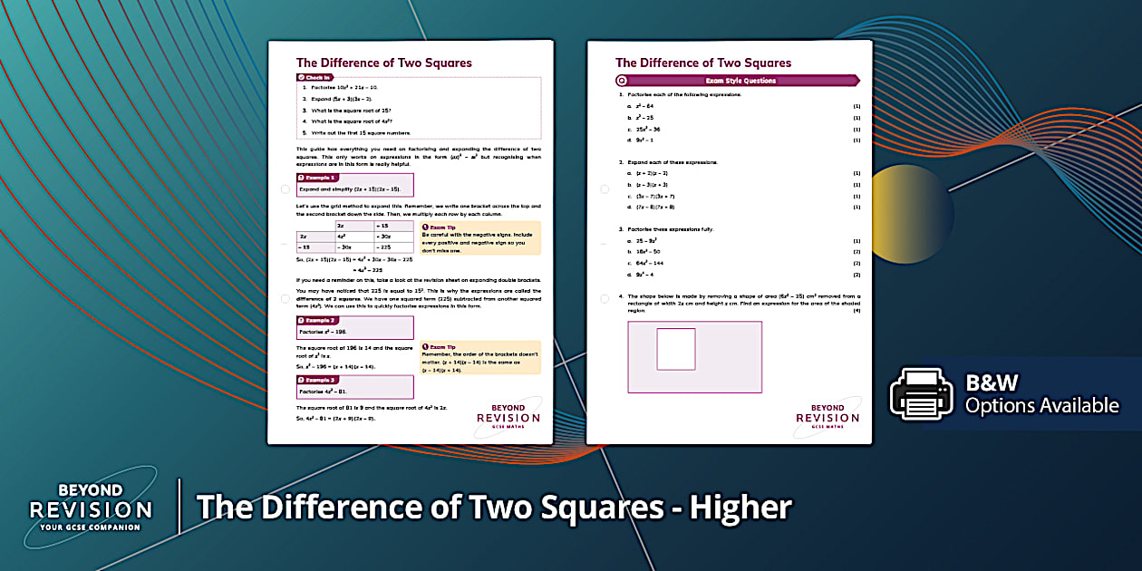 👉 Factorising: Difference of Two Squares | Beyond Maths Revision