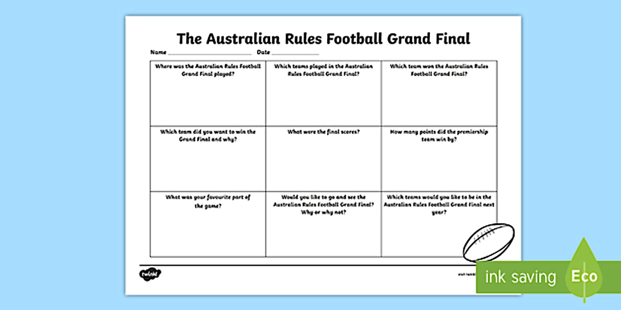 AFL Grand Final Writing Worksheet / Worksheet-Australia, worksheet