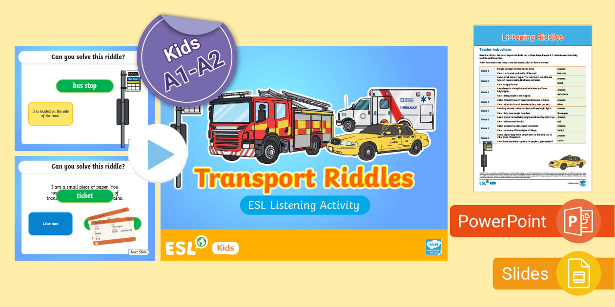 ESL Transport Riddles for Kids {PowerPoint} (teacher made)
