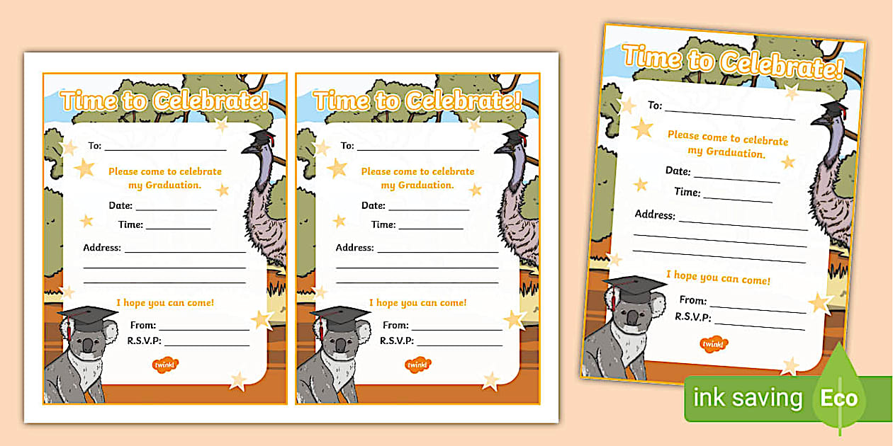 Preschool Graduation Invitations - Australian Animal Theme